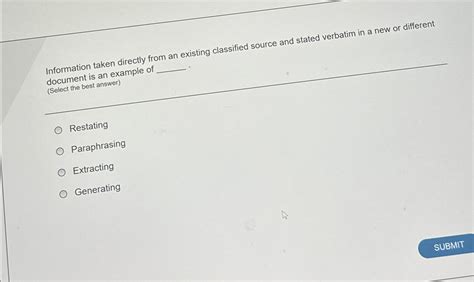 Solved Information Taken Directly From An Existing