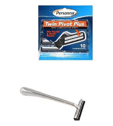 Trac Ii Chrome Handle Personna Twin Pivot Plus Razor Cartridges W Lubricating Strip For Atra
