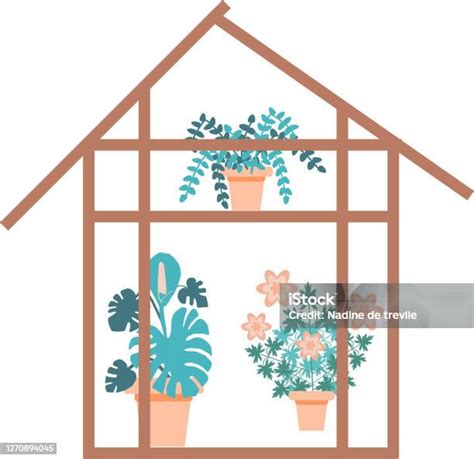 화분에 심은 식물유리 온실 자연 식품 채소를 재배하기위한 집 이나 건물의 종류 식물 에코 건강 주제 플랫 스타일로 벡터 그림 건강한 생활방식에 대한 스톡 벡터 아트 및 기타