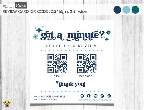 Editable Review Card Template QR Code Card Package Insert Card Editable Canva Template Etsy