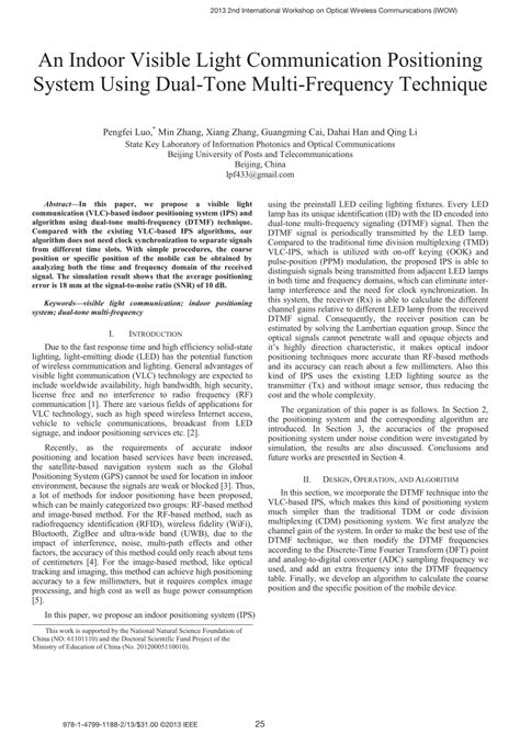 Pdf An Indoor Visible Light Communication Positioning System Using Dual Tone Multi Frequency