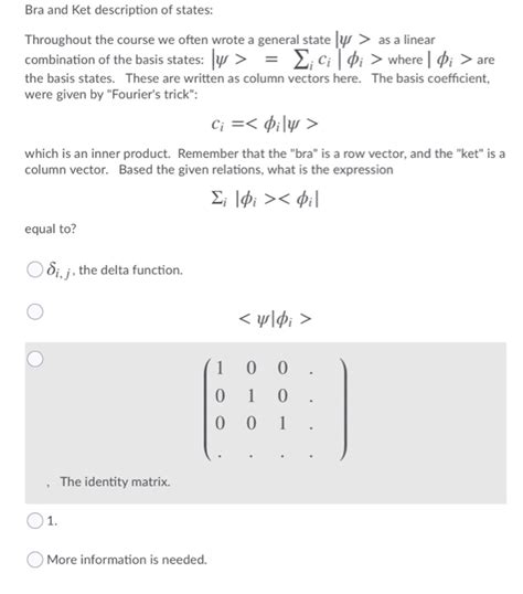 Solved Bra And Ket Description Of States Throughout The