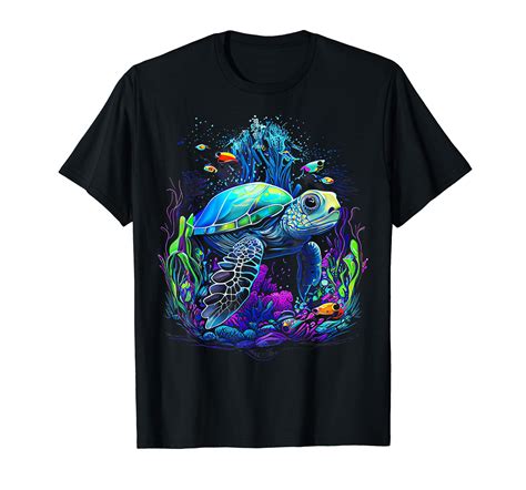 Sea Turtle Tortoise Waterturtle Ocean Natural Environment T Shirt Black Tee