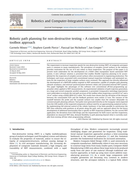 Pdf Robotic Path Planning For Non Destructive Testing A Custom Matlab Toolbox Approach