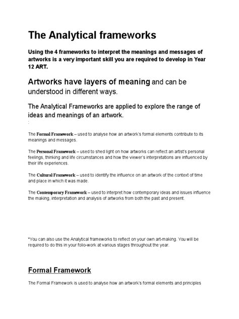 The 4 Analytical Frameworks Pdf Works Of Art Contemporary Art