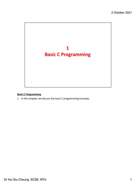 1 Basic C Programming Lecture Slides Notes 1 1 Basic C Programming 1 Basic C Programming In
