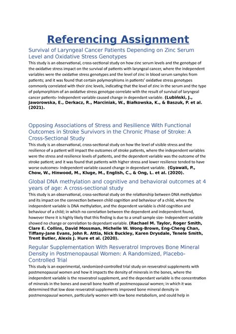 Referencing Assignment Semester 1 Referencing Assignment Survival Of
