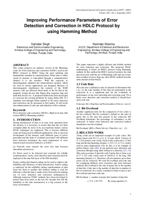 Pdf Improving Performance Parameters Of Error Detection And Correction In Hdlc Protocol By
