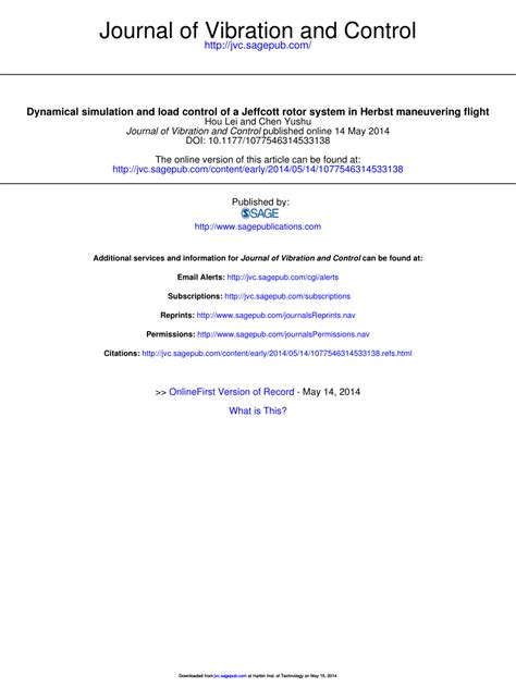 Pdf Dynamical Simulation And Load Control Of A Jeffcott Rotor System
