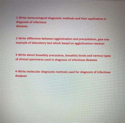 Solved 1 Write Immunological Diagnostic Methods And Their