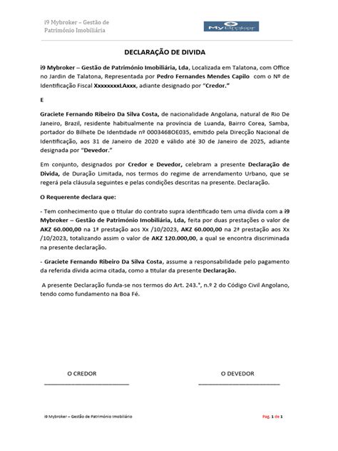 Declaração De Divida Pdf