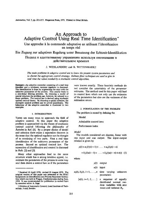 pdf an approach to adaptive control using real time identification