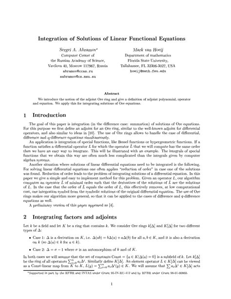 pdf integration of solutions of linear functional equations