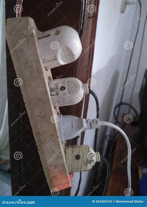 Socket With Four Plugged Electrical Devices Editorial Image Image Of Devices Four 265483745
