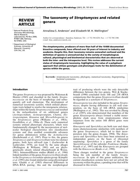 Pdf The Taxonomy Of Streptomyces And Related Genera