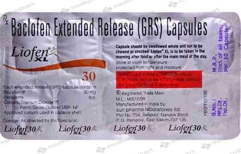 Liofen Xl 30mg Tablet 10s View Price Combination And Alternatives