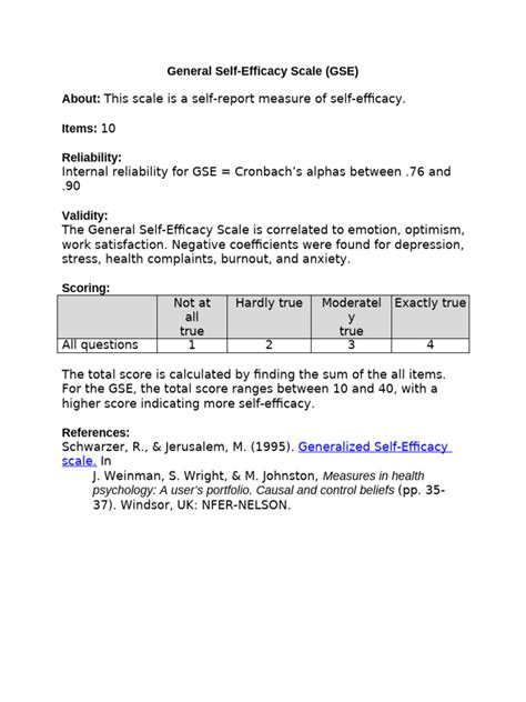 General Self Efficacy Scale Gse Pdf