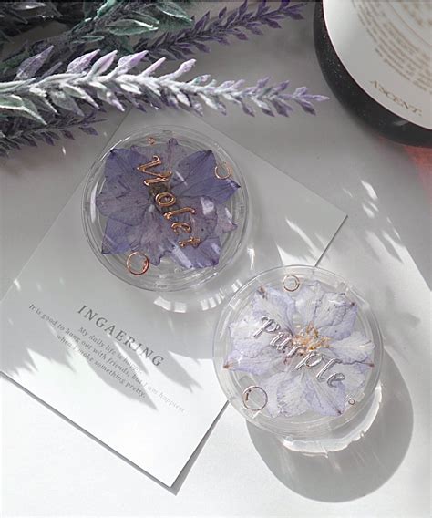 자체제작 보라 락스퍼 꽃 생화 압화 레진 문구 각인 레터링 이니셜스마트톡 맥세이프 핸드메이드 에이블리