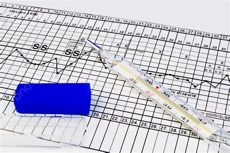Clinical Thermometer Located On Fertility Chart Body Degrees Temperature Photo Background And