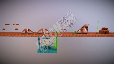 c4d超级玛丽1 1关卡完整游戏场景模型 菜鸟c4d