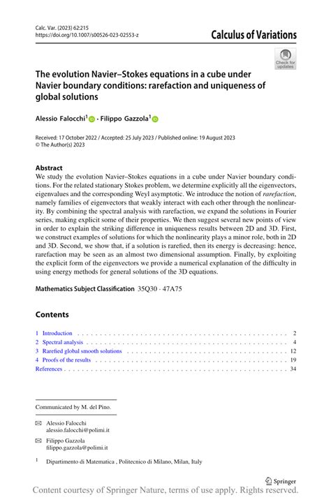 Pdf The Evolution Navier Stokes Equations In A Cube Under Navier Boundary Conditions