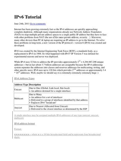 Ipv6 Tutorial Go To Comments Pdf I Pv6 Ip Address