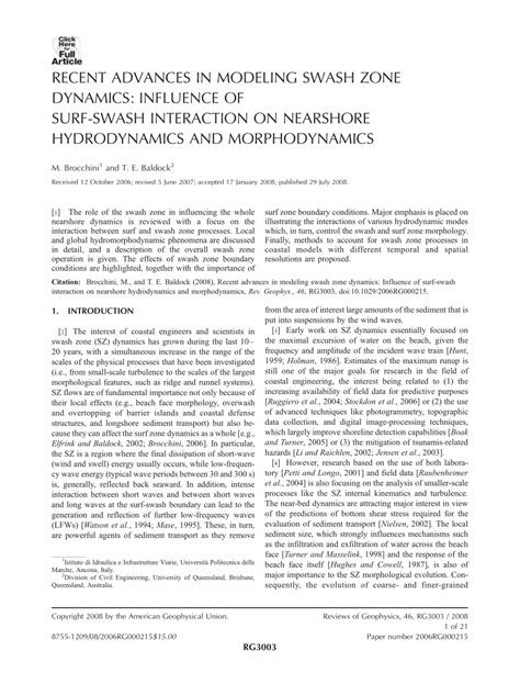 Pdf Recent Advances In Modeling Swash Zone Dynamics Influence Of Surf Swash Interaction On
