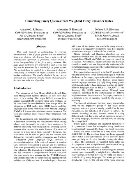 Pdf Generating Fuzzy Queries From Weighted Fuzzy Classifier Rules