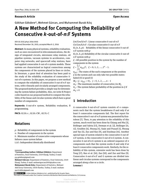 Pdf A New Method For Computing The Reliability Of Consecutive K Out Of N F Systems