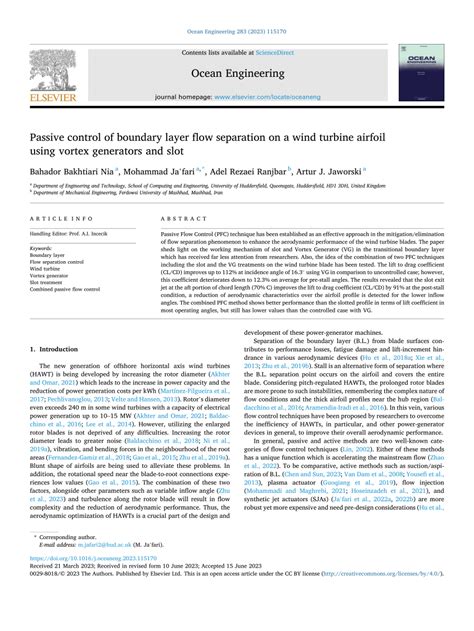 Pdf Passive Control Of Boundary Layer Flow Separation On A Wind Turbine Airfoil Using Vortex