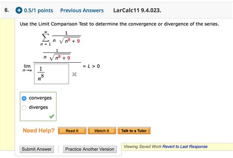 Solved Use The Limit Comparison Test To Determine The