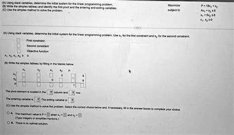 Texts A Using Slack Variables Determine The Initial System For The