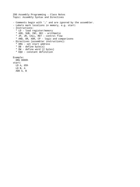 Z80 Assembly Syntax Pdf