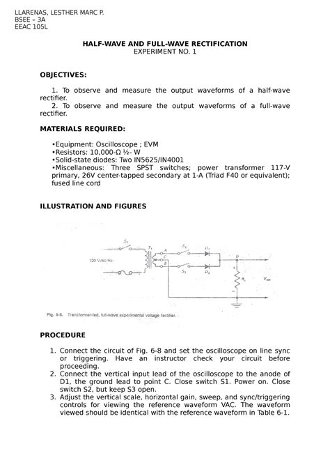 Half Wave And Full Wave Rectification Half Wave And Full Wave Rectification Experiment No 1