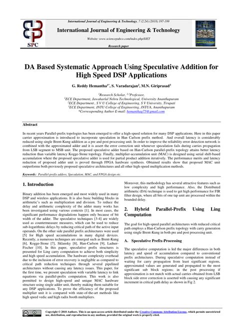 Pdf Da Based Systematic Approach Using Speculative Addition For High Speed Dsp Applications