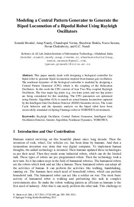 Pdf Modeling A Central Pattern Generator To Generate The Biped Locomotion Of A Bipedal Robot