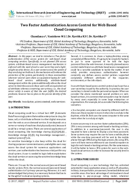 Pdf Two Factor Authentication Access Control For Web Based Cloud Computing