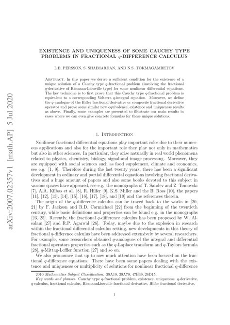 Pdf Existence And Uniqueness Of Some Cauchy Type Problems In