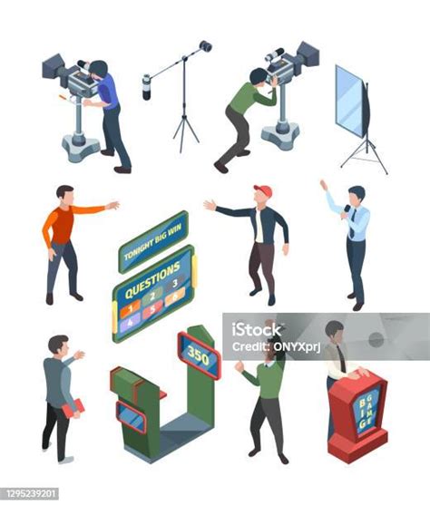 게임 Tv 쇼 질문 Tv 퀴즈 버튼이 벡터에 답변 트리뷴 근처에 서 참가자 등대 문자를 재생 등측투영법에 대한 스톡 벡터 아트 및 기타 이미지 Istock