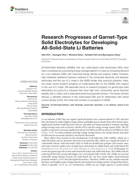Pdf Research Progresses Of Garnet Type Solid Electrolytes For