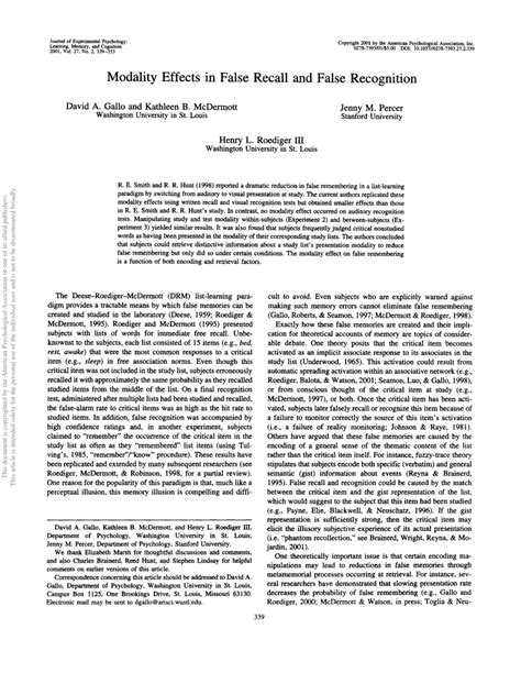 Modality Effects In False Recall And False Recognition