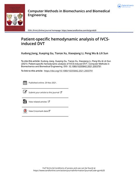 Pdf Patient Specific Hemodynamic Analysis Of Ivcs Induced Dvt