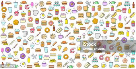 패스트 푸드 또는 길거리 음식 관련 배경의 다채로운 세트 벡터 0명에 대한 스톡 벡터 아트 및 기타 이미지 0명 감자 요리 거리 Istock