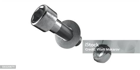 흰색 배경에 분리 된 볼트 너트 및 와셔 3d 렌더링 구조 패스너가 있는 산업 적 배경 디지털 생성 이미지에 대한 스톡 사진 및 기타 이미지 Istock