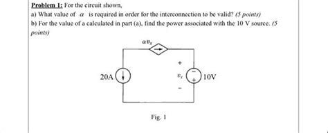 solved problem 1 for the circuit shown a what value of α