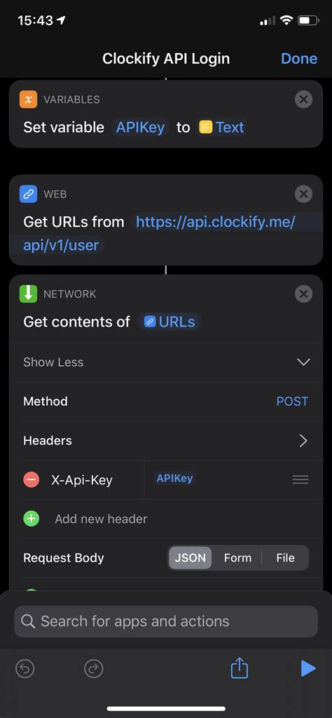 Ios How Can I Use The Clockify Api With Siri Shortcuts Stack Overflow