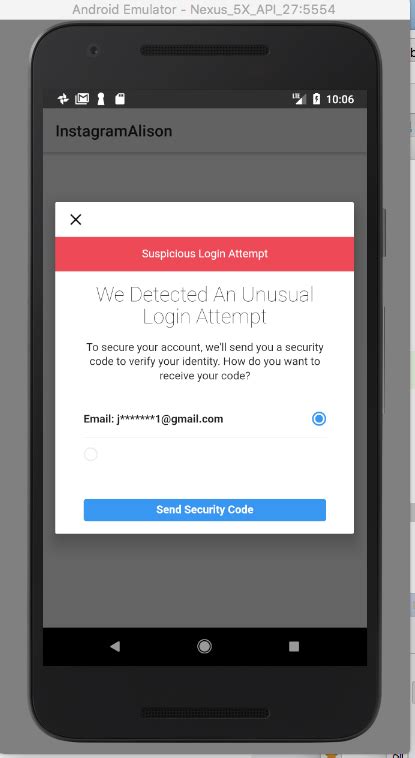 android instagram api we detected an unusual login attempt stack