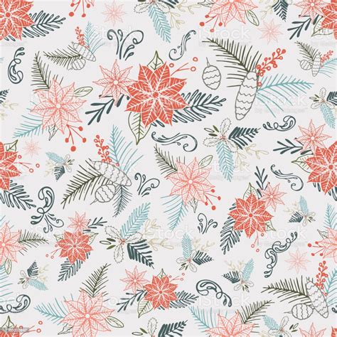 파스텔 벡터 겨울 크리스마스 단풍 장식품 원활한 패턴입니다 우아한 복고풍 낙서 스타일 휴가 시즌 인쇄 배경 디자인입니다 0명에 대한 스톡 벡터 아트 및 기타 이미지 Istock
