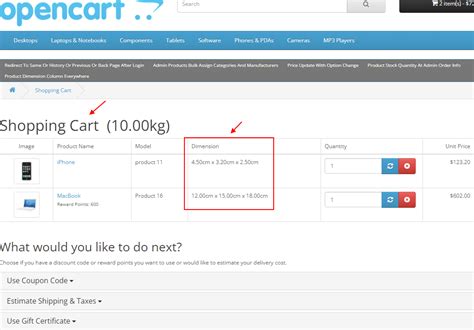 OpenCart Product Dimension Column Everywhere