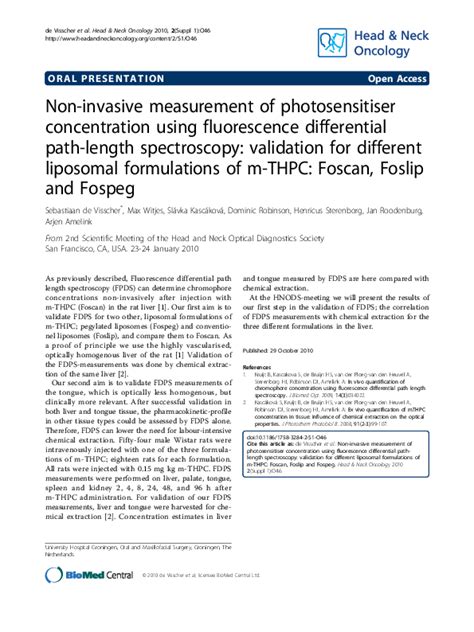 Pdf Non Invasive Measurement Of Photosensitiser Concentration Using